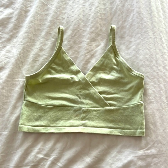 Tops | Small Brandy Melville Light Green Cross Tank Crop Top | Poshmark